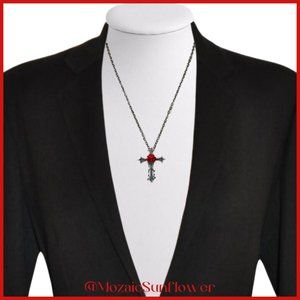 Jewelry | New Silver Cross With 3d Red Rose O Link Chain | Poshmark